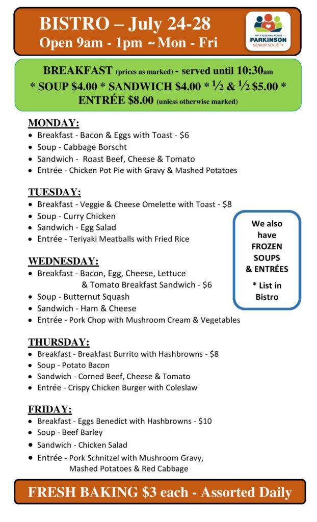 NEXT WEEK MENU - Parkinson Senior Society